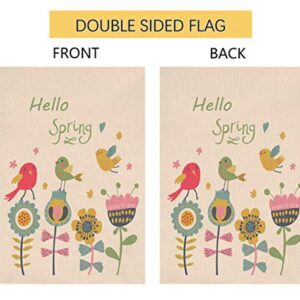 BLKWHT Hello Spring Garden Flag Vertical Double Sided 12.5 x 18 Inch Easter Bird Floal Yard Decor