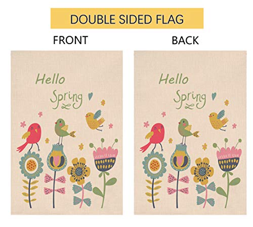 BLKWHT Hello Spring Garden Flag Vertical Double Sided 12.5 x 18 Inch Easter Bird Floal Yard Decor