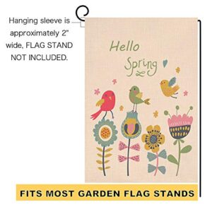 BLKWHT Hello Spring Garden Flag Vertical Double Sided 12.5 x 18 Inch Easter Bird Floal Yard Decor