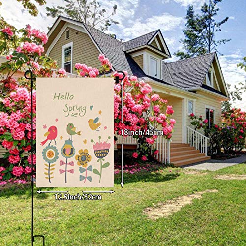 BLKWHT Hello Spring Garden Flag Vertical Double Sided 12.5 x 18 Inch Easter Bird Floal Yard Decor