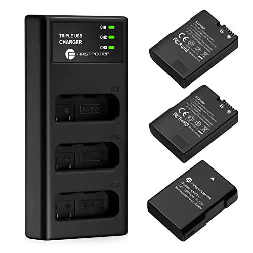 FirstPower EN-EL14 / EN-EL14a Battery 3-Pack and Triple Slot Charger for Nikon D3500 D3400 D3300 D3200 D3100 D5600 D5500 D5300 D5200 D5100 DF Coolpix P7000 P7100 P7700 P7800 Cameras