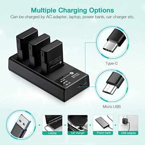 FirstPower EN-EL14 / EN-EL14a Battery 3-Pack and Triple Slot Charger for Nikon D3500 D3400 D3300 D3200 D3100 D5600 D5500 D5300 D5200 D5100 DF Coolpix P7000 P7100 P7700 P7800 Cameras