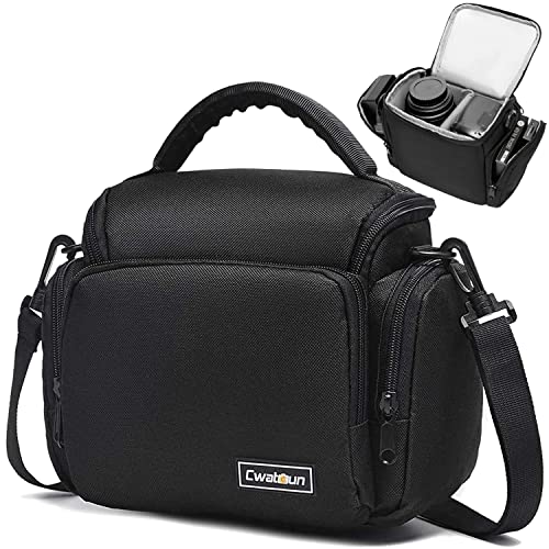 Cwatcun Single Shoulder Crossbody Compact Camera Bag Case Compatible for Canon Nikon Sony SLR DSLR Mirrorless Cameras and Lenses Waterproof Black