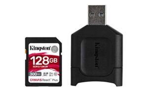 kingston 128g sdxc canvas react plus 300mb/s read uhs-ii, c10, u3, v90 memory-card (mlpr2/128gb)