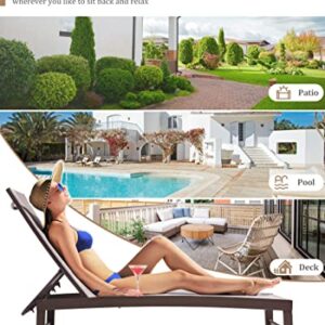 Patio Aluminum Chaise Lounge Chair, VredHom 2PCS Outdoor Recliner Lounge Chair with Waterproof Chaise Covers, Sun Loungers with 5 Adjustable Backrest and Lay Flat Positions for Garden, Balcony, Pool