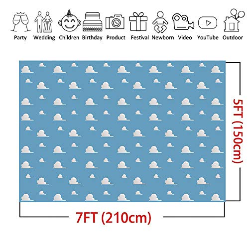 Art Studio 7x5ft It's a Boy Story Themed Birthday Party Photography Backdrops Blue Sky White Clouds Baby Shower Photo Background Kids Hero Photo Booth Studio Props Vinyl