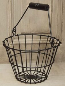 for country primitive farmhouse black wire egg basket with wood handle 8″ area home & garden