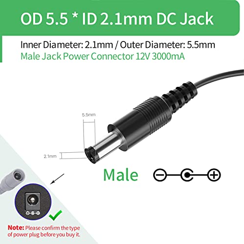 [UL Certified] AC to DC 12V 3A Power Supply Adapter for CCTV Cameras DVR NVR 5.5mm x 2.1mm UL Listed FCC