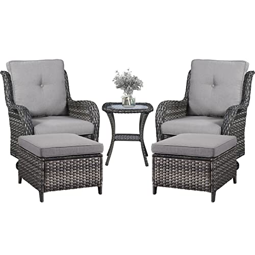 Belord 5 Pieces Patio Furniture Sets Wicker Outdoor Furniture, Rattan Patio Swivel Glider Chairs with 2 Ottoman and Glass Side Table