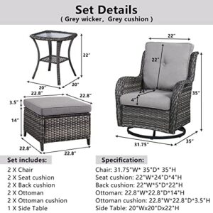 Belord 5 Pieces Patio Furniture Sets Wicker Outdoor Furniture, Rattan Patio Swivel Glider Chairs with 2 Ottoman and Glass Side Table