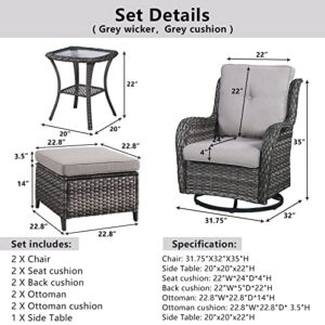 Belord 5 Pieces Patio Furniture Sets Wicker Outdoor Furniture, Rattan Patio Swivel Glider Chairs with 2 Ottoman and Glass Side Table