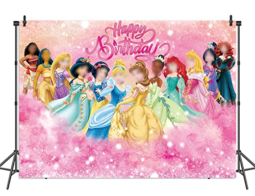 Pink Princess Backdrop for Birthday Party Princess Photography Background Princess Party Decorations for Girls Kids Baby Shower Cake Table Banner Photo Booth Props 7x5FT