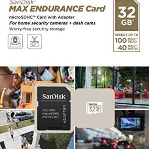 SanDisk 32GB MAX Endurance microSDHC Card with Adapter for Home Security Cameras and Dash cams - C10, U3, V30, 4K UHD, Micro SD Card - SDSQQVR-032G-GN6IA