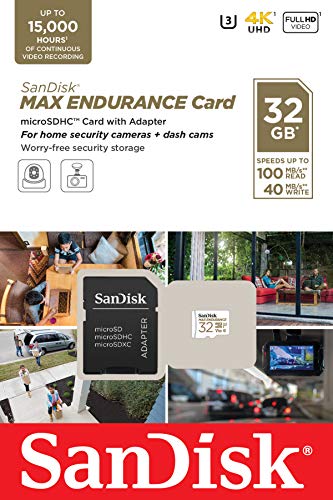 SanDisk 32GB MAX Endurance microSDHC Card with Adapter for Home Security Cameras and Dash cams - C10, U3, V30, 4K UHD, Micro SD Card - SDSQQVR-032G-GN6IA