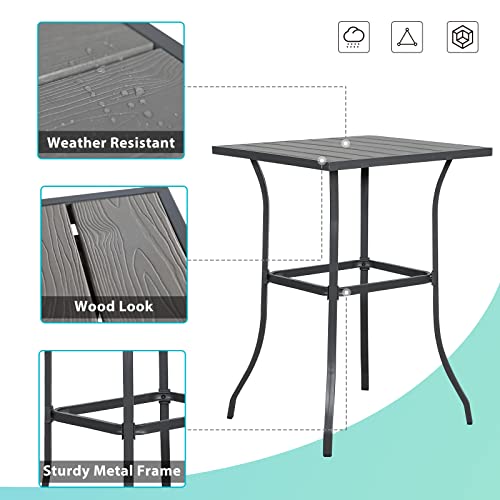 Verano Garden 3 Pieces Patio Bar Set, All Weather Outdoor Bistro Set, High Top Patio Table with Wooden Look Top and Chairs with Soft Cushion for Patio, Backyard, Porch, Garden or Poolside