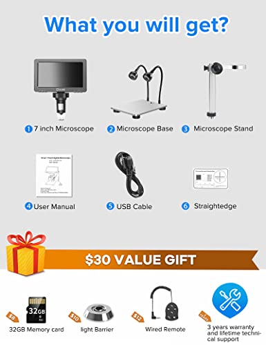 7'' Digital Microscope 1200X,Dcorn 12MP 1080P Photo/Video Microscope with 32GB TF Card for Adults Soldering Coins,Metal Stand,Wired Remote,10 LED Fill Lights,PC View,Windows/Mac Compatible