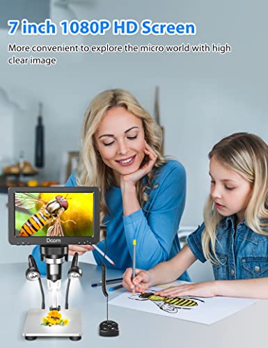 7'' Digital Microscope 1200X,Dcorn 12MP 1080P Photo/Video Microscope with 32GB TF Card for Adults Soldering Coins,Metal Stand,Wired Remote,10 LED Fill Lights,PC View,Windows/Mac Compatible