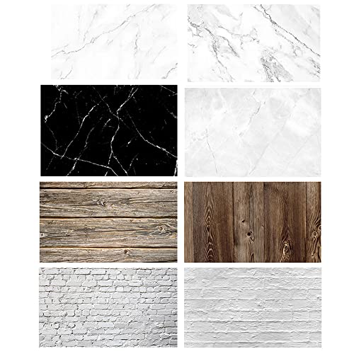 Food Photography Backdrops Paper 4 Pack Kit 22x34Inch/ 56x86cm Double Sided Photo Background Rolls Marble Wood Flat Lay for Product Jewelry Tabletop Prop Pictures, 8 Patterns