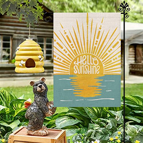 Hello Sunshine Garden Flag Sunset Over Sea Double Sided Vertical Summer Yard Outdoor Decoration 12×18 Inch (Size for Garden-12.5'' x 18'')