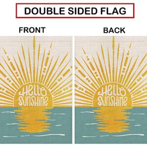 Hello Sunshine Garden Flag Sunset Over Sea Double Sided Vertical Summer Yard Outdoor Decoration 12×18 Inch (Size for Garden-12.5'' x 18'')