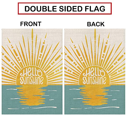 Hello Sunshine Garden Flag Sunset Over Sea Double Sided Vertical Summer Yard Outdoor Decoration 12×18 Inch (Size for Garden-12.5'' x 18'')