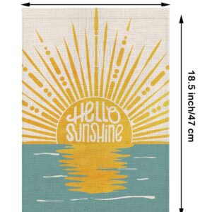 Hello Sunshine Garden Flag Sunset Over Sea Double Sided Vertical Summer Yard Outdoor Decoration 12×18 Inch (Size for Garden-12.5'' x 18'')