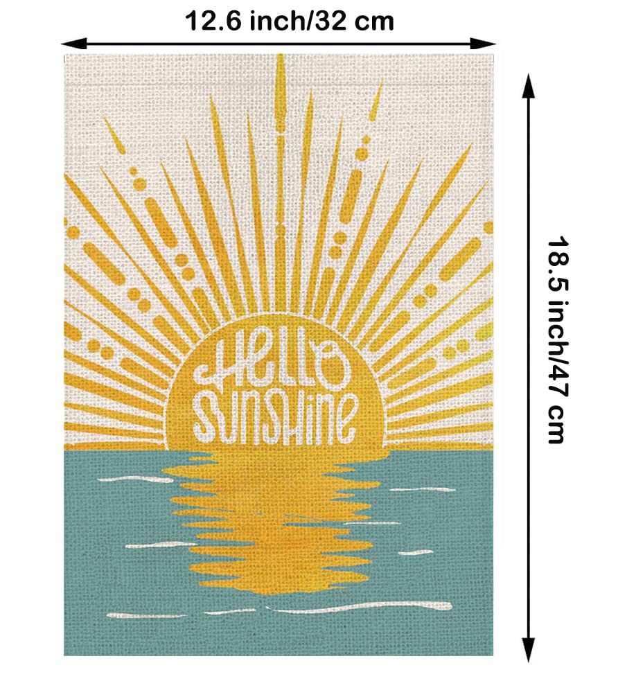 Hello Sunshine Garden Flag Sunset Over Sea Double Sided Vertical Summer Yard Outdoor Decoration 12×18 Inch (Size for Garden-12.5'' x 18'')