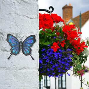 HONGLAND Metal Butterfly Wall Decor Glass Outdoor Wall Art Sculpture Hanging Garden Decorations Blue for Home Garden