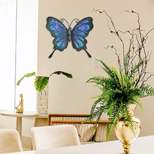 HONGLAND Metal Butterfly Wall Decor Glass Outdoor Wall Art Sculpture Hanging Garden Decorations Blue for Home Garden