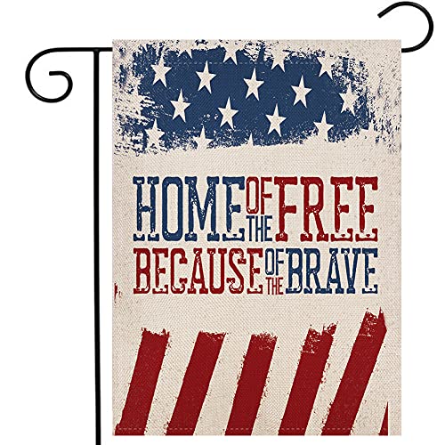 Patriotic Stripes Star Because of the Brave Garden flag,4th of July Memorial Day Independence Day Yard Outdoor Decoration 12.5x18 Inch