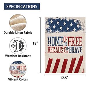 Patriotic Stripes Star Because of the Brave Garden flag,4th of July Memorial Day Independence Day Yard Outdoor Decoration 12.5x18 Inch