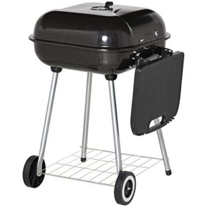 Outsunny 38'' Steel Charocal Grill with Portable Wheel, Side Tray and Lower Shelf for Outdoor BBQ for Garden, Backyard, Poolside