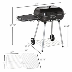 Outsunny 38'' Steel Charocal Grill with Portable Wheel, Side Tray and Lower Shelf for Outdoor BBQ for Garden, Backyard, Poolside