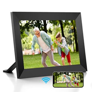 frameo 10.1 inch wifi digital photo frame with ips touch screen hd display, easy to send picture and video remotely via app from anywhere, 16gb large storage, auto rotate, slideshow, wall mountable