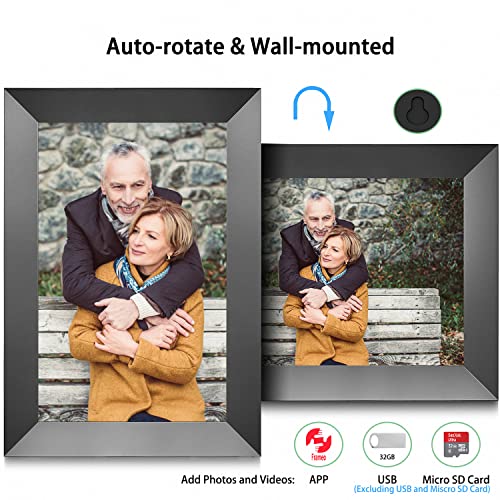 FRAMEO 10.1 Inch WiFi Digital Photo Frame with IPS Touch Screen HD Display, Easy to Send Picture and Video Remotely via APP from Anywhere, 16GB Large Storage, Auto Rotate, Slideshow, Wall Mountable