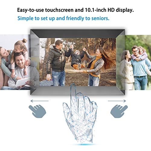 FRAMEO 10.1 Inch WiFi Digital Photo Frame with IPS Touch Screen HD Display, Easy to Send Picture and Video Remotely via APP from Anywhere, 16GB Large Storage, Auto Rotate, Slideshow, Wall Mountable