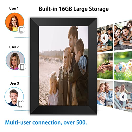 FRAMEO 10.1 Inch WiFi Digital Photo Frame with IPS Touch Screen HD Display, Easy to Send Picture and Video Remotely via APP from Anywhere, 16GB Large Storage, Auto Rotate, Slideshow, Wall Mountable