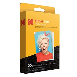 kodak 2″x3″ premium zink photo paper (20 sheets) compatible with kodak smile, kodak step, printomatic