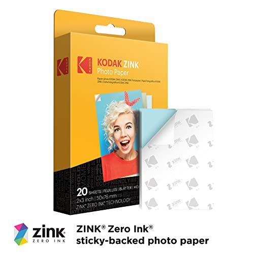 Kodak 2"x3" Premium Zink Photo Paper (20 Sheets) Compatible with Kodak Smile, Kodak Step, PRINTOMATIC