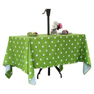 squarepie 60×84” rectangle outdoor tablecloth with zipper and umbrella waterproof spillproof table linen cloth for camping picnic patio garden, green polka dot