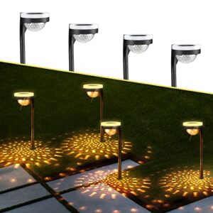 hisolar solar pathway lights 4 pack, bright led solar lights outdoor path sidewalk warm white ip67 waterproof solar garden lights auto on/off landscape lighting for yard lawn decorative