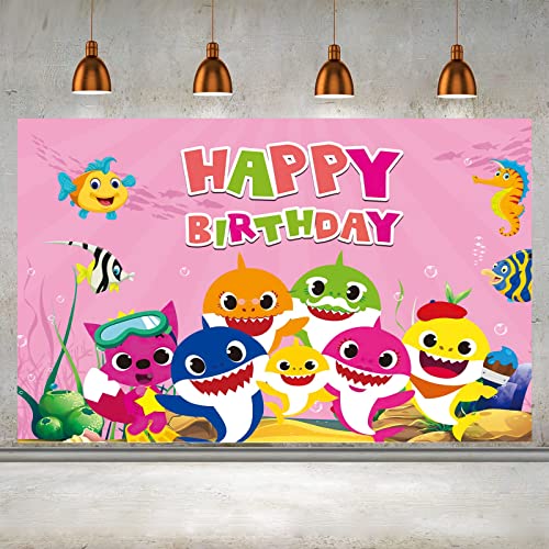 Baby Shark Birthday Backdrop Party Supplies,Blue Cartoon Whale Sign Poster Large Fabric Shark Sign Birthday Photo Backdrop Backgroud for Birthday Party Decoration Supplies,59 x 39 Inch