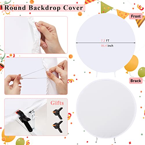 White Round Backdrop Cover 7.2x7.2ft White Circle Photo Photography Background for Birthday Party Wedding Decorations