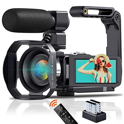 MISIOU Video Camera Camcorder, 4K 48MP 60FPS IR Night Version Vlogging Camera 18X Zoom WiFi Digital Camera YouTube Recorder Camera with Microphone, 2.4G Remote Control, Lens Hood