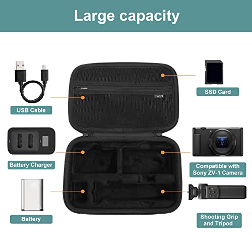 MOSISO Camera Case Hard Carrying Case Compatible with Sony ZV-1 Camera & Vlogger Accessory Kit Tripod, Waterproof Shockproof EVA Storage Bag with Hand Strap & Snap Hook, Black