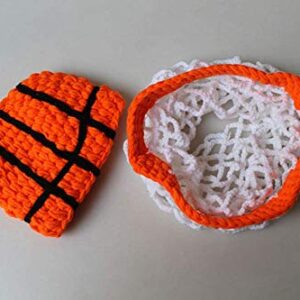 Infant Basketball Photography Props Crochet Costume Outfits Orange Hat+White Basket Photo Shoot Props for 3-6 Months Newborn Baby Boy Girl