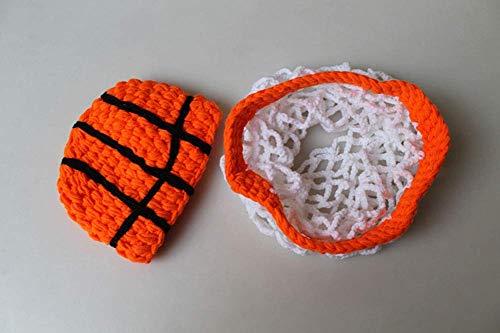 Infant Basketball Photography Props Crochet Costume Outfits Orange Hat+White Basket Photo Shoot Props for 3-6 Months Newborn Baby Boy Girl