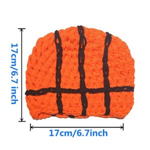 Infant Basketball Photography Props Crochet Costume Outfits Orange Hat+White Basket Photo Shoot Props for 3-6 Months Newborn Baby Boy Girl