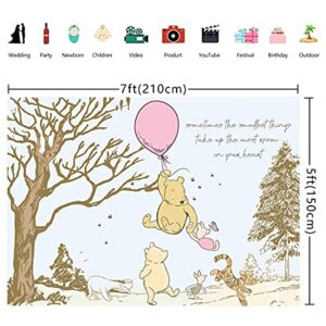 DMJ Classic Cartoon Bear Backdrop for Girls Birthday Party Pink Balloon Pooh Photograph Background Baby Shower Cake Table Decoration Background 7x5ft