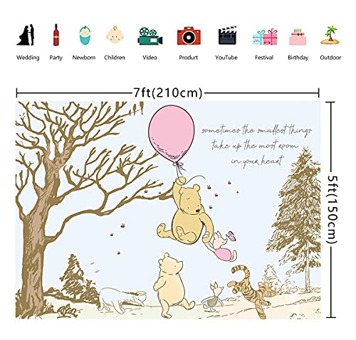 DMJ Classic Cartoon Bear Backdrop for Girls Birthday Party Pink Balloon Pooh Photograph Background Baby Shower Cake Table Decoration Background 7x5ft